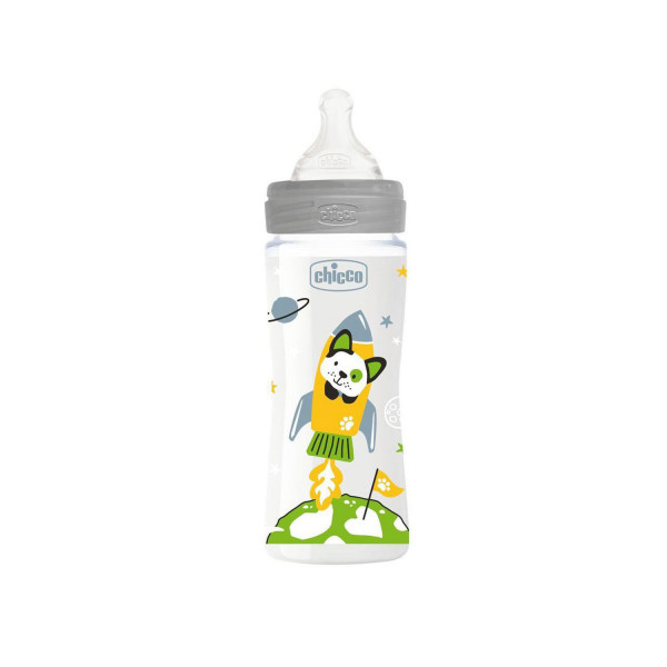 Chicco WB plastična flašica 330ml, silikon, siva