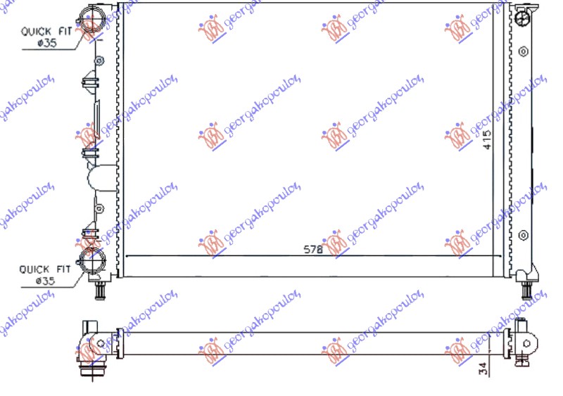 HLADNJAK MOTORA 1.6 16v TWIN SPARK (580x410x34) 05- (VALEO) ALFA ROMEO 147 (2000-2010) (OEM: 50502127)