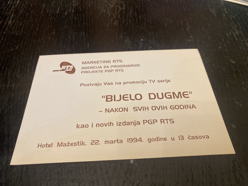RTS pozivnica za promociju TV serije "Bijelo Dugme"