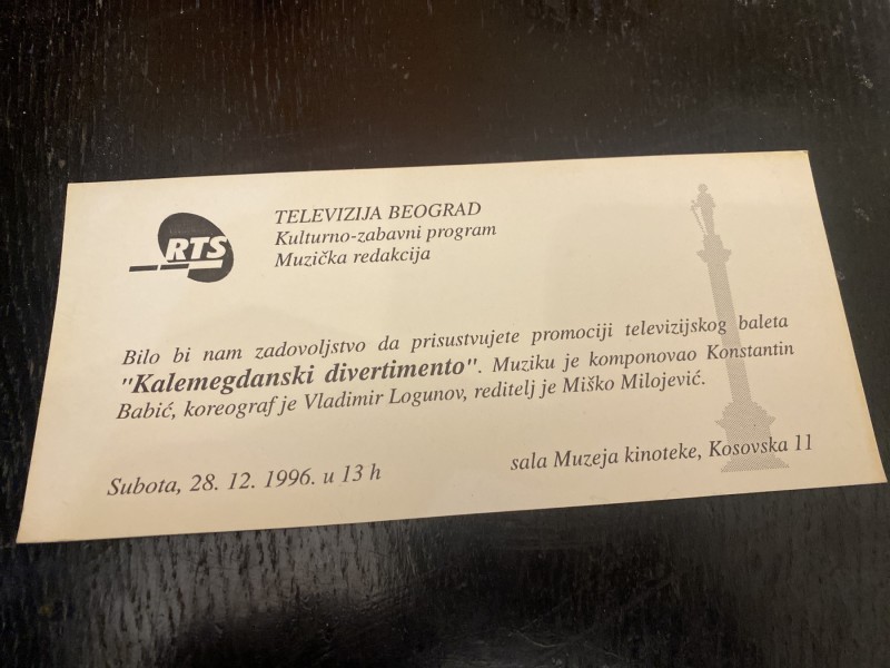 RTS Pozivnica je za promociju televizijskog baleta