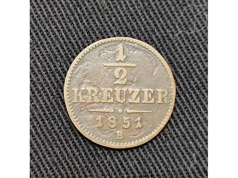 Austrijsko carstvo - half kreuzer 1851 B XF+