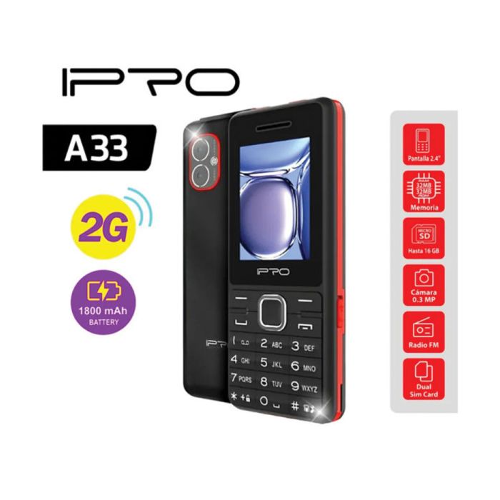 IPRO A33 black-red Feature mobilni telefon 2G GSM/LCD 2.4""/2500mAh/32MB/Dual-SIM/Srpski jezik