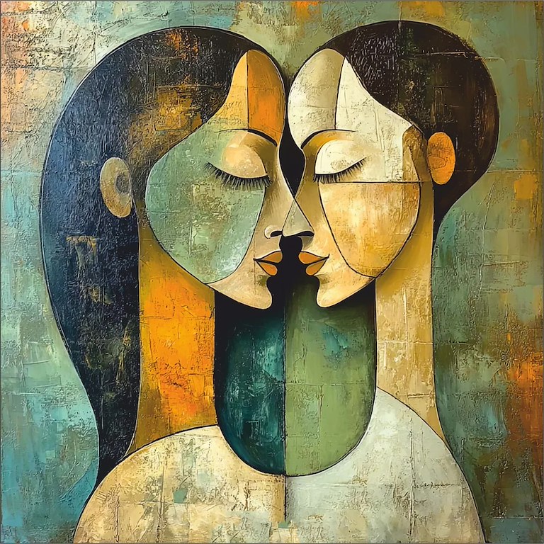 Kissing couple, uramljena slika 50x50cm
