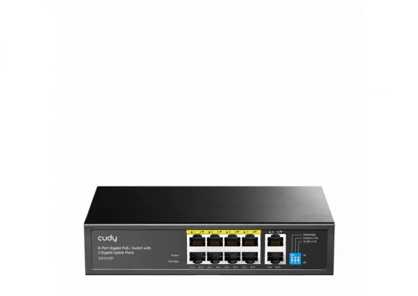 Svič 10/100/1000 10-port Cudy GS1010P/ 8 PoE+ sa 2 Gigabit Uplink porta 120W