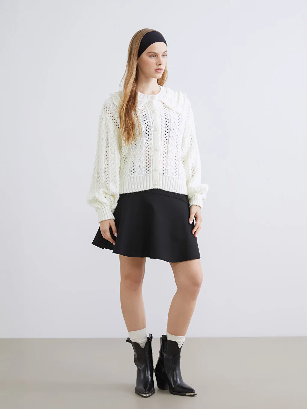 XSIDE Kardigan Od Trikotaže Sa Peter Pan Kragnom, Rupičasto Pleten Za Ženski