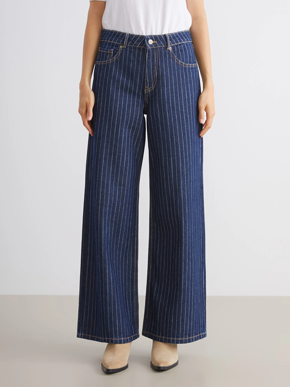LCW Jeans Ženske Prugaste Farmerke Pravo Kroja