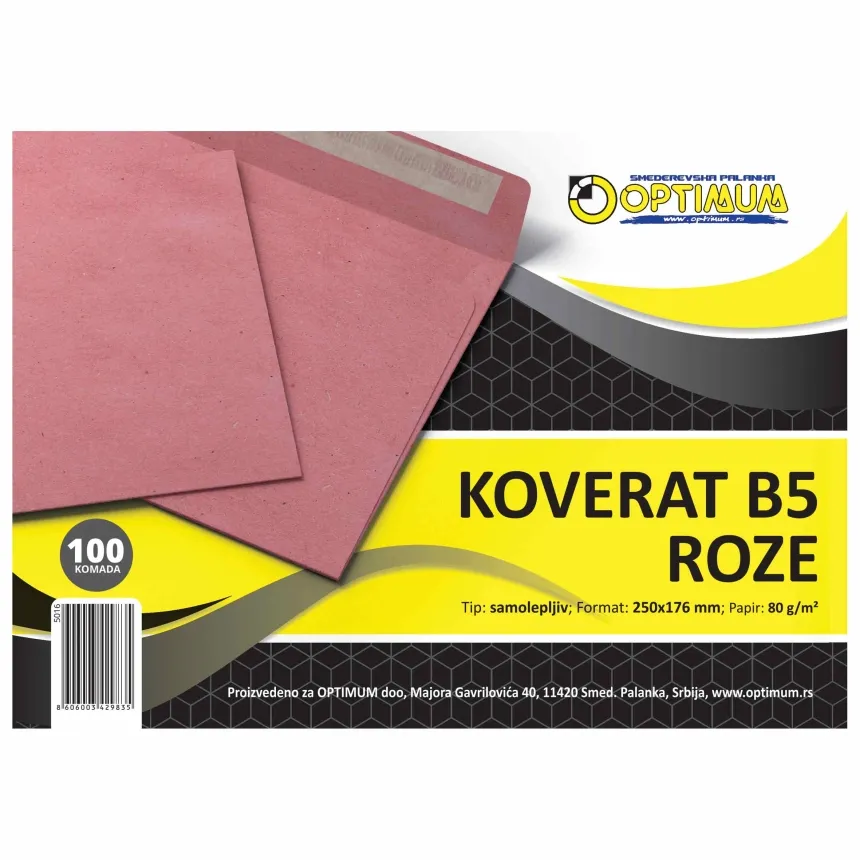 KOVERAT B5 ROZE 1/100 SAMOLEPIV *SR