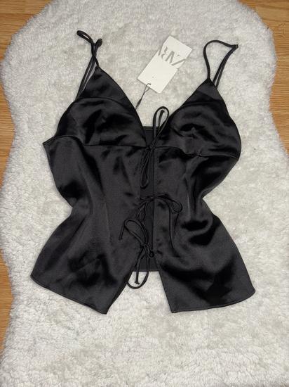 ZARA black satin top with bows