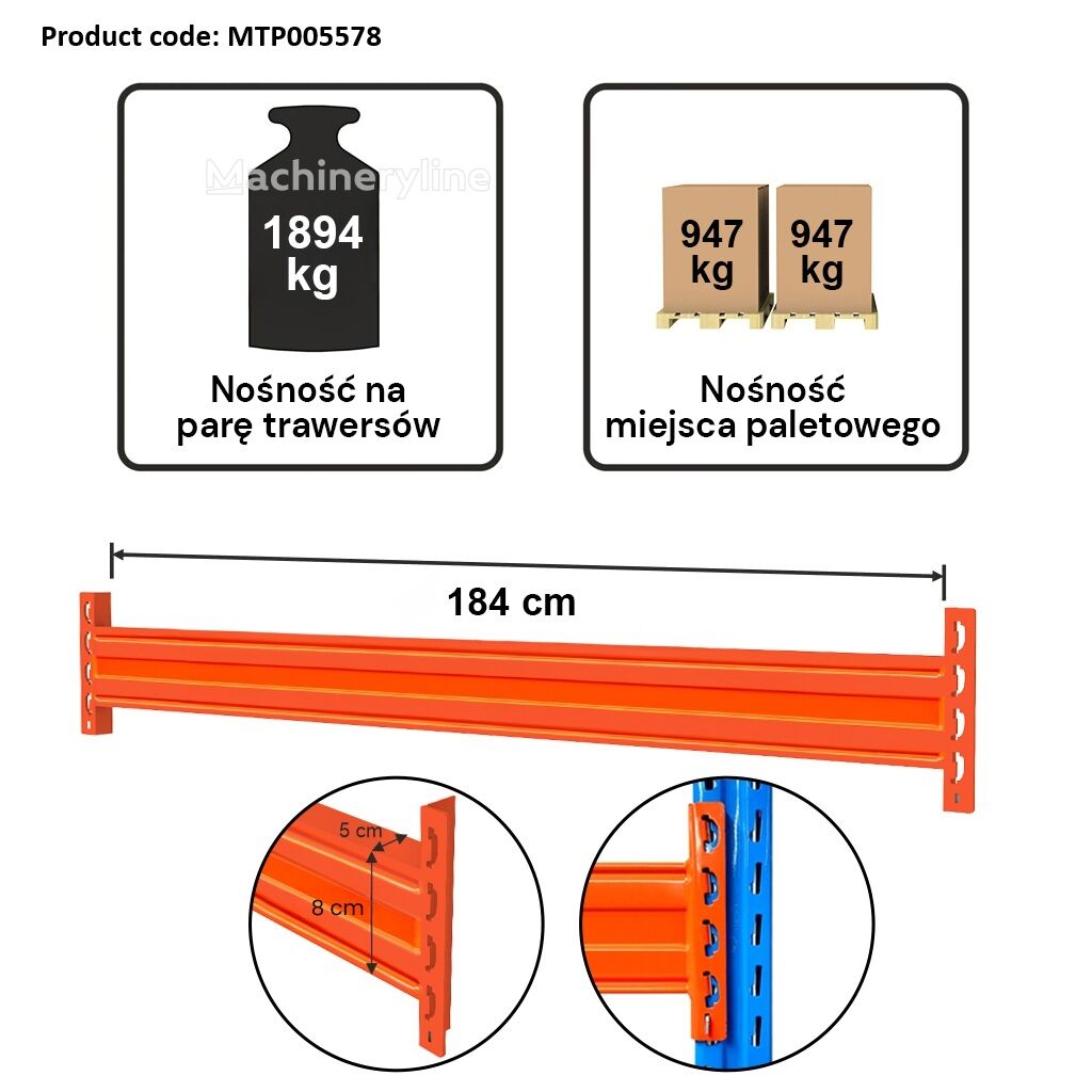Novi Stow Regały magazynowe STOW - trawers fabrycznie nowy PNB0488 paletni regal