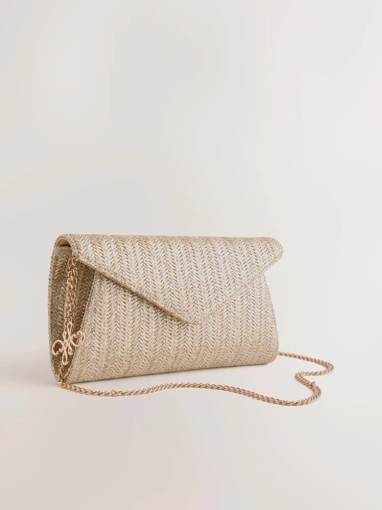 Zlatno - Metallic Raffia Effect Clutch Bag