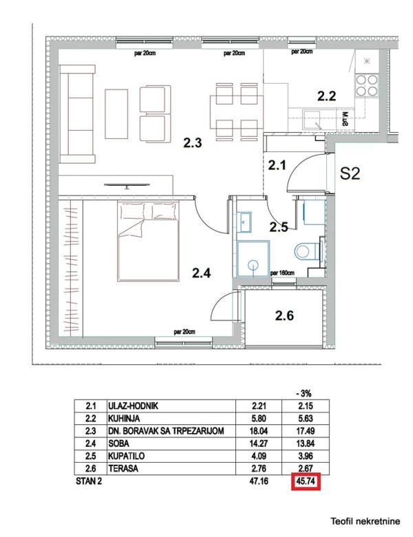 Put za Ovču, Dvosoban stan na prodaju, 46m2, 97.000€