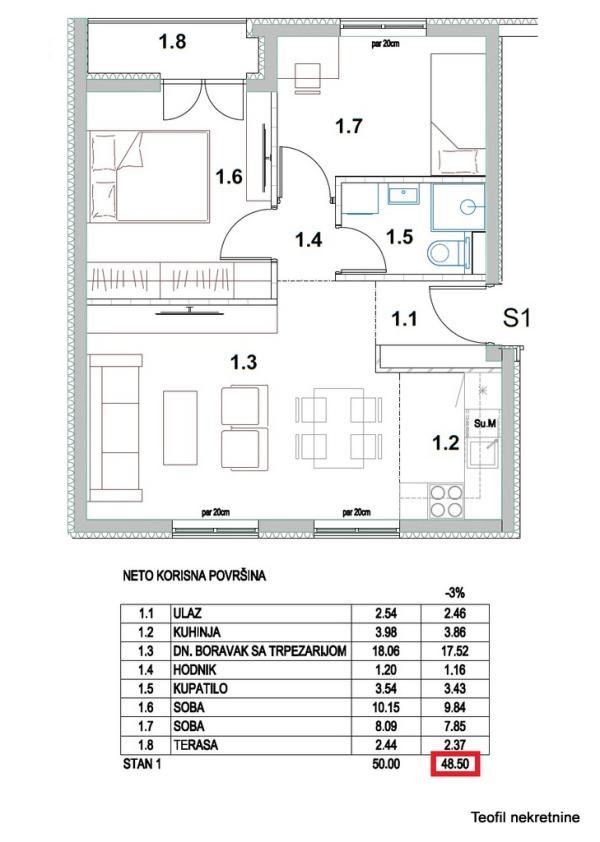 Put za Ovču, Dvoiposoban stan na prodaju, 48m2, 103.000€