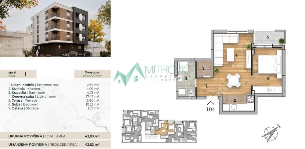 Dvosoban stan na prodaju, 43m2, 126.885€