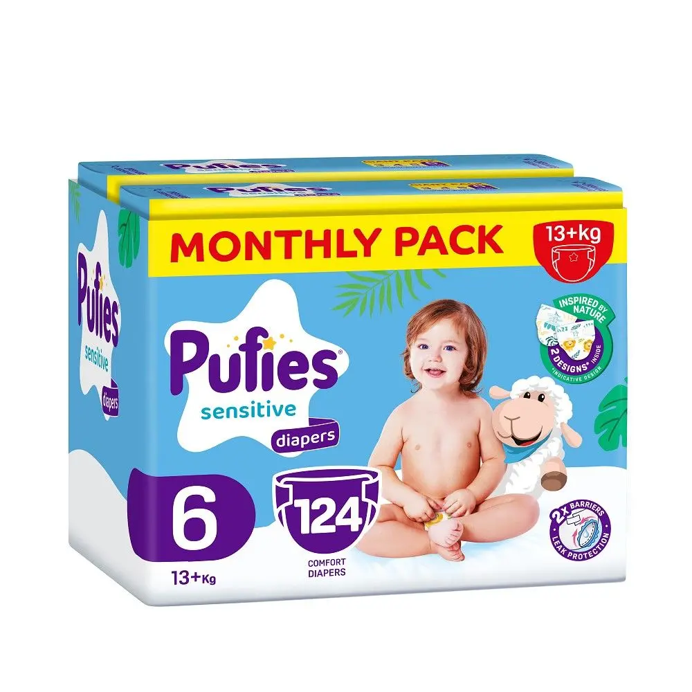 Pufies Monthly pelene 6, 13kg+, 124 komada