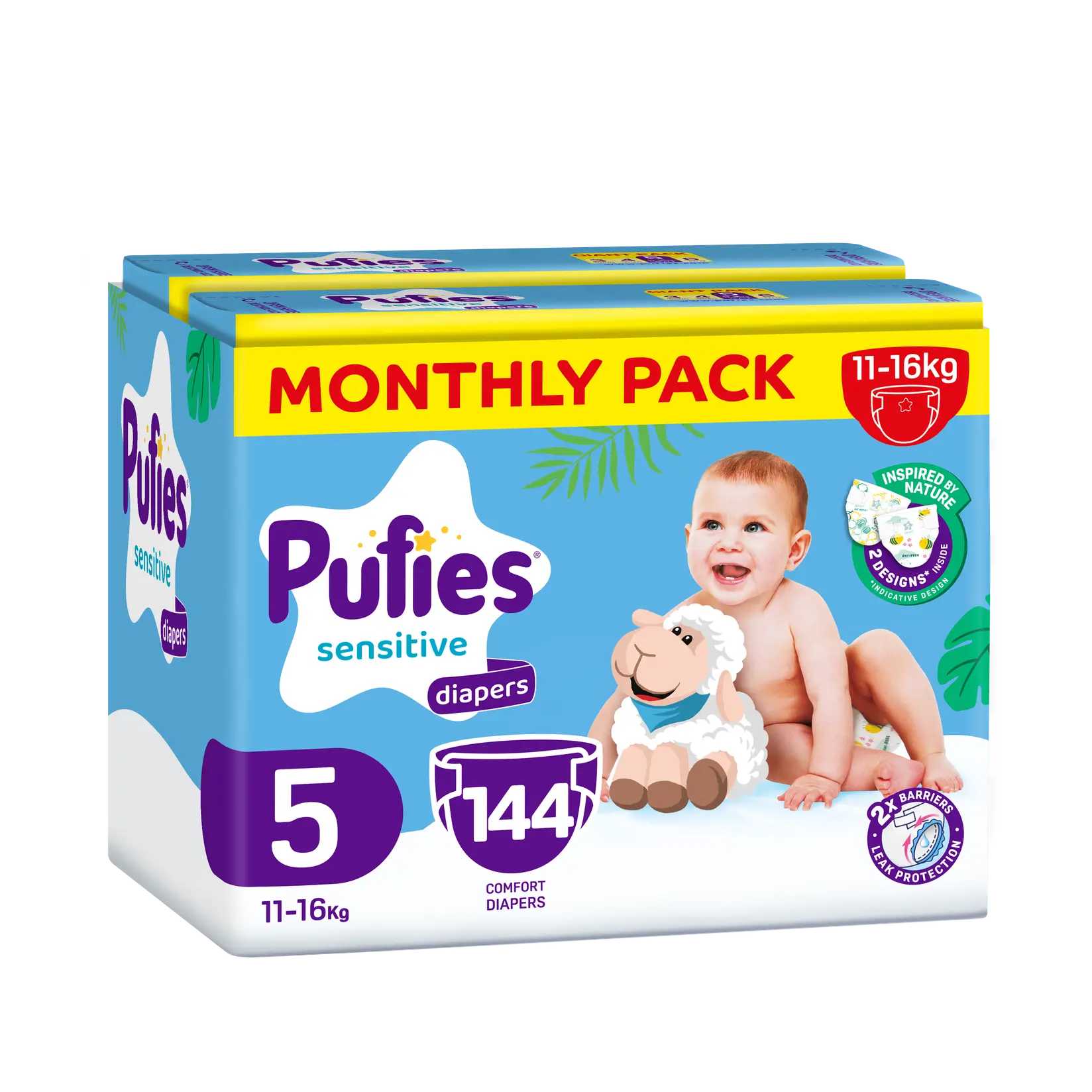 Pufies Monthly pelene 5, 11-16kg, 144 komada