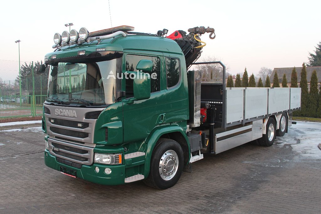 Scania P360 PALFINGER 19.001 SLD CRANE kamion s ravnom platformom