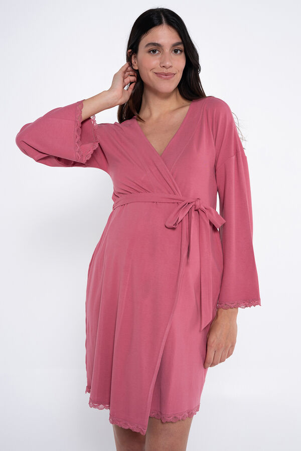 Maternity robe with lace details