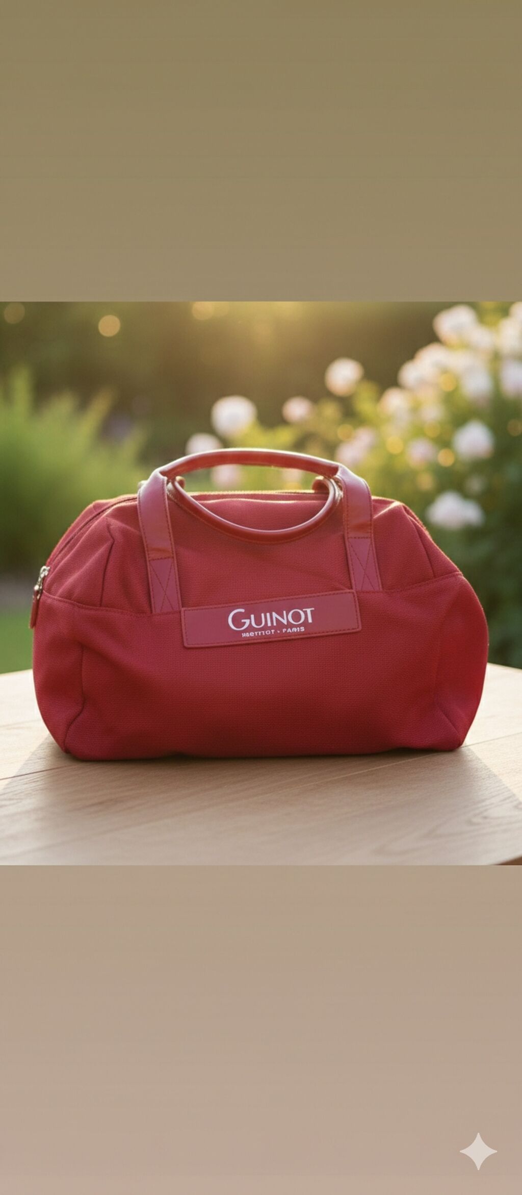Guinot Paris torba – elegantna crvena tašna sa kratkim ručkama. -