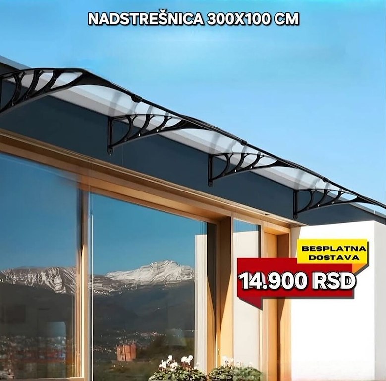 Nadstrešnica 300x100 cm - Dimenzije: 300 x 100 cm – idealno za ulazna