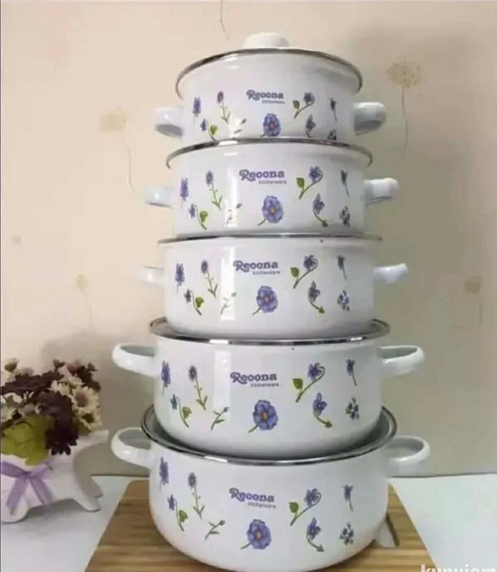 Set emajliranih šerpi – Reoona Kitchenware, floralni dizajn - Komplet
