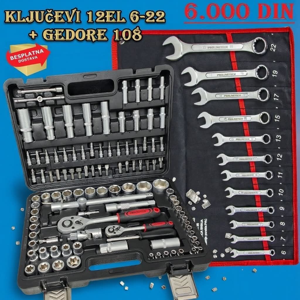 Set alata: KLJUČEVI 12 kom (6–22 mm) + GEDORE 108 delova - Komplet