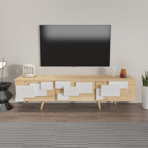 TV Stalak 3D - Hrast, Beli Hrast