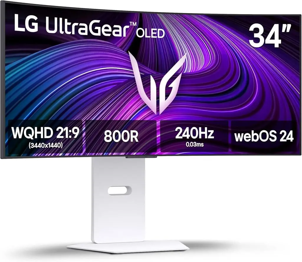 LG Gaming monitor 34GX90SA-W 34", OLED, 21:9, zakrivljen, 3440x1440, 240Hz, 0, 03ms GtG, HDMIx2, DP, USB type C, Beli