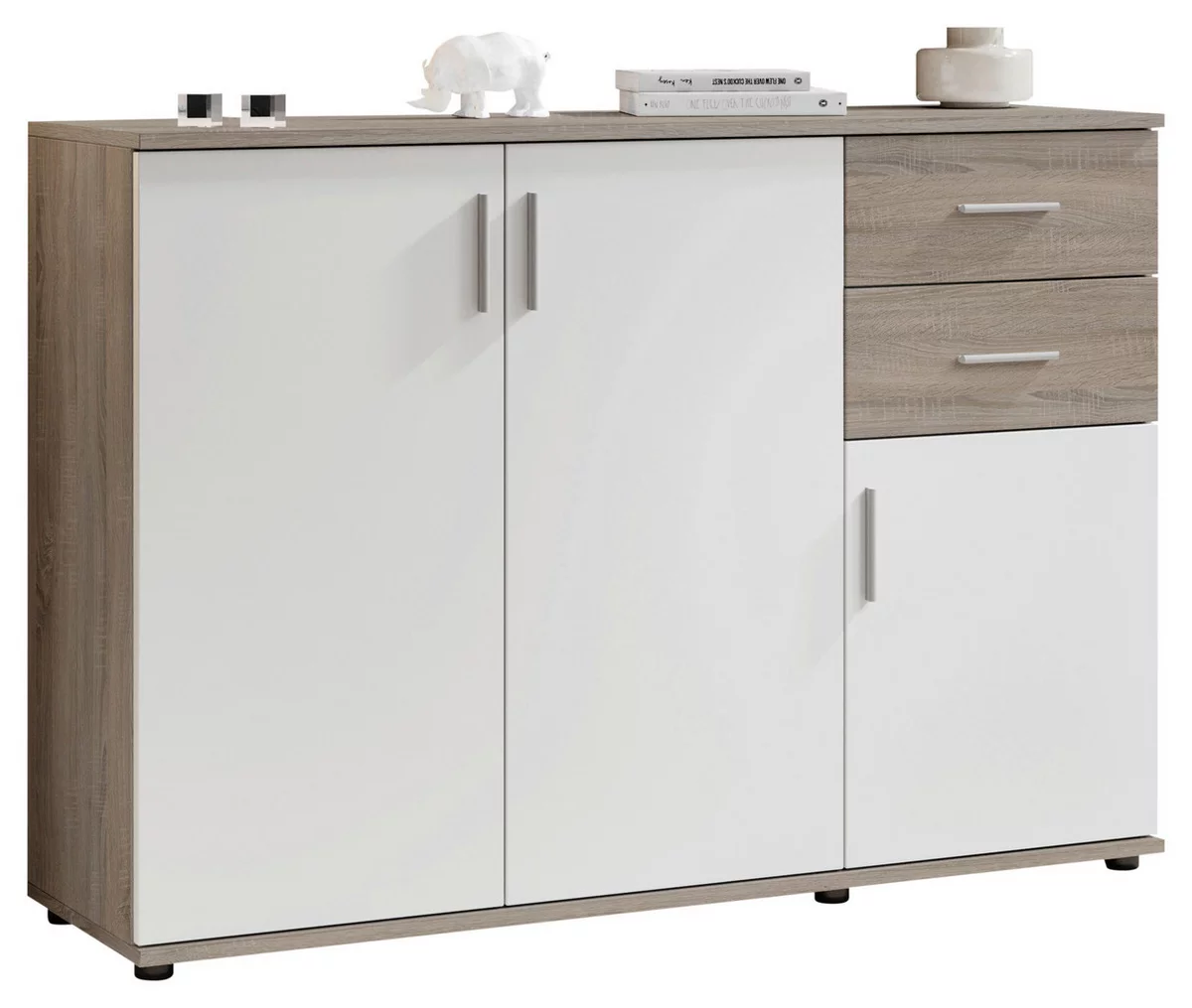 Boxxx KOMODA 120/82/35 cm bela, tamni hrast