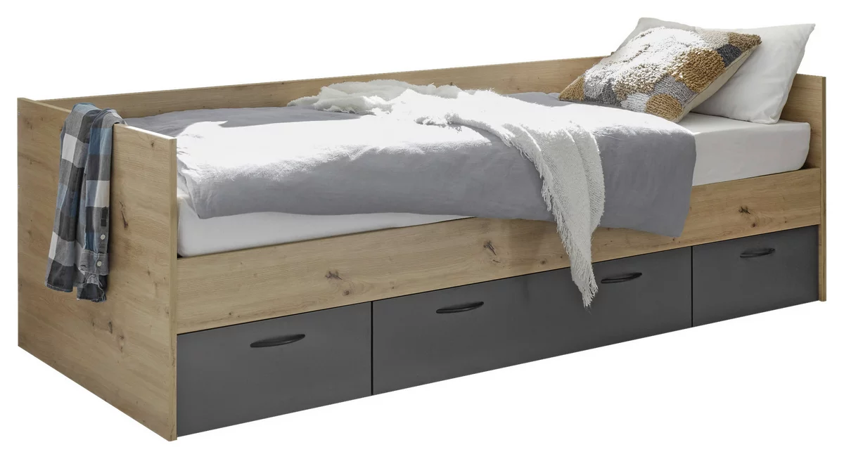 KREVET 90/200 cm grafitno siva, hrast artisan