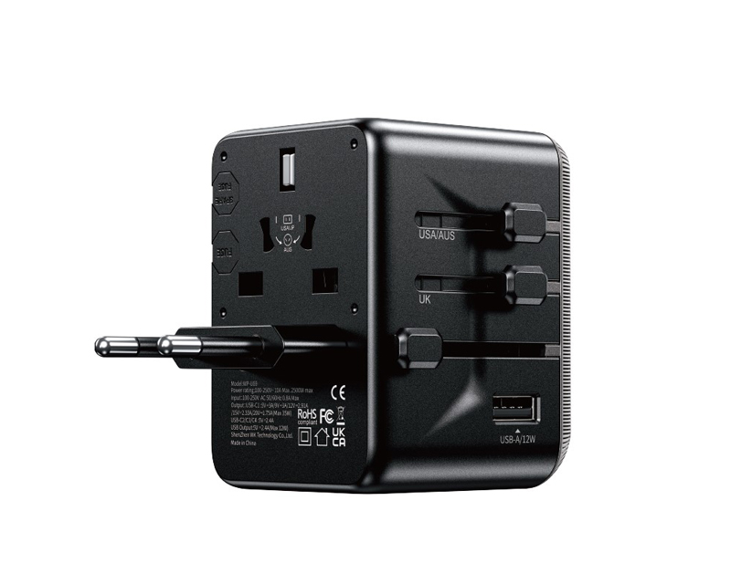 WEKOME WP-U69 Univerzalni Strujni GaN punjač, 5-porta USB (3.0 i 4 x 3.1 tipC-EU/UK/AU/US/JAP) 65W, crni