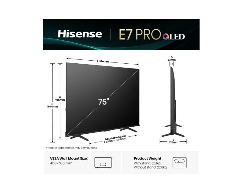 HISENSE 75 inča 75E7Q PRO QLED 4K UHD Smart TV - outlet