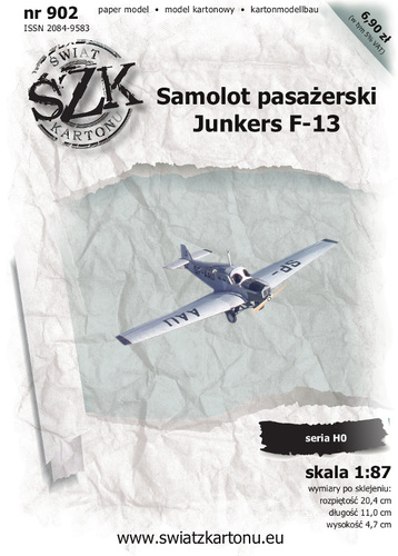 Świat z kartonu 902 Samolot pasażerski Junkers F-13