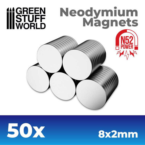 Green Stuff World 11519 Neodymium Magnets 8x2mm - 50 Units (N52)