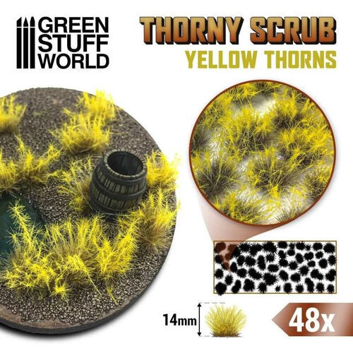 Green Stuff World 11502 Thorny Spiky Scrub - Yellow Thorns (14 mm / 48 pcs)