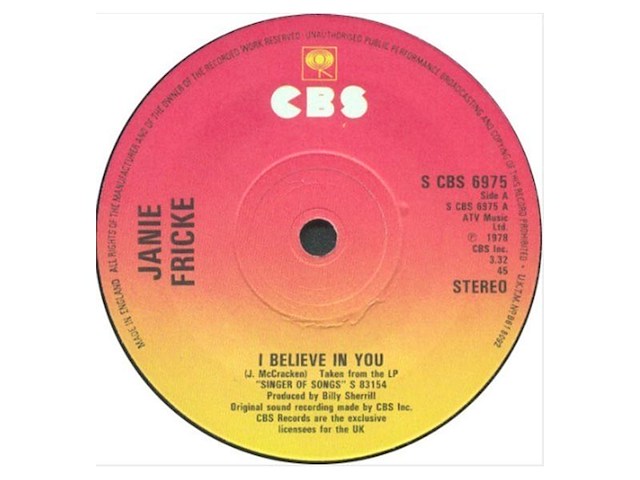 Janie Fricke – I Believe In You Vinyl, 7`, 45 RPM, Sing