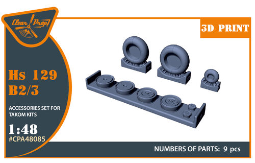 NEW! Clear Prop Models A48085 Henschel Hs-129 B-2 / B-3 - Wheels Set / Weighted (for Takom Kits / 3D-Printed)
