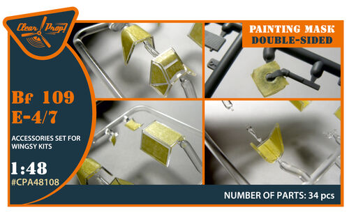 NEW! Clear Prop Models A48108 Messerschmitt Bf-109 E-4 / E-7 - Double-Sided Painting Mask on Yellow Kabuki Paper (for Wingsy Kits)