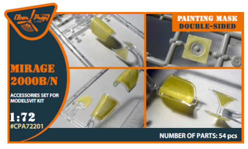 NEW! Clear Prop Models A72201 Dassault Mirage 2000 B/N - Double-Sided Painting Mask on Yellow Kabuki Paper (for Modelsvit Kits)
