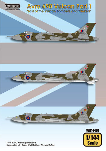 NEW! Wolfpack Design WD14401 Avro Vulcan B.2/K.2 - Decal Part 1 (for Great Wall Hobby Kits)