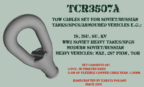 KARAYA TCR3507A Tow Cables Set For Soviet/Russian Tanks/SPGS/Armoured Vehicles Type 1 With 3D Printed Ends (4pcs)