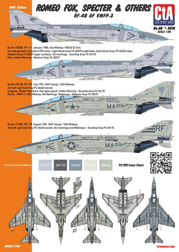CtA Cut then Add 008 "Romeo Fox, Specter & Others" - McDonnell RF-4B Phantom of VMFP-3, 3 Marking options, Low Visibility Laserprinted