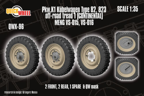Quick Wheel QWX96 Pkw. K1 Kubelwagen Type 82 - 823 Off-Road Tread 1 (Continental / for Meng Kits)