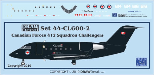 Draw Decal 44-CL600-02 Bombardier Challenger 600 - RCAF 412nd Transport Squadron (Black Scheme)