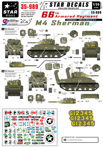 Star-Decals 35-989 US 66th Armored Regiment in Normandy. M4 Sherman.