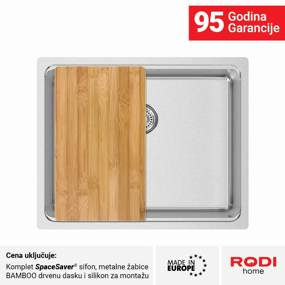 Inox sudopera RODI UNA 50 Saten + Bamboo - 540x440x200