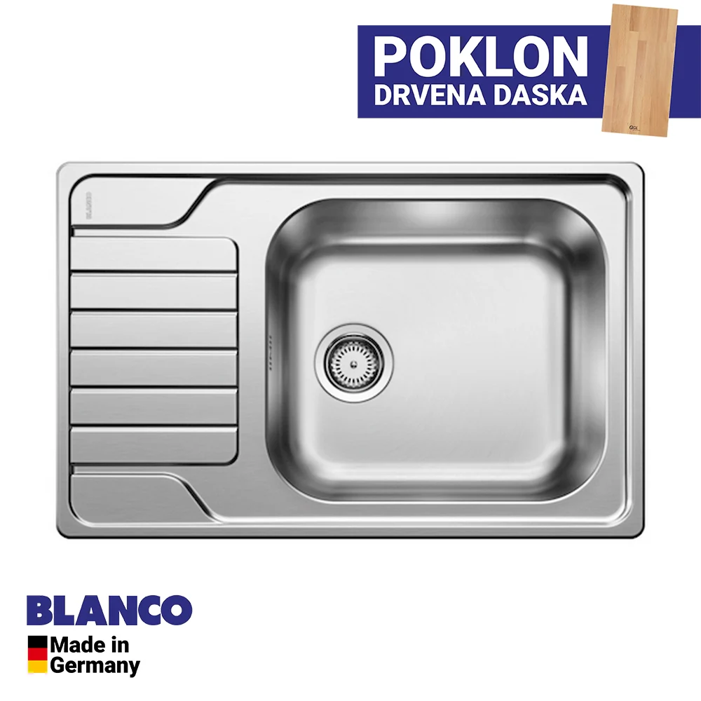 Inox sudopera Blanco DINAS XL 6 S COMPACT + drvena daska - 780x500x195