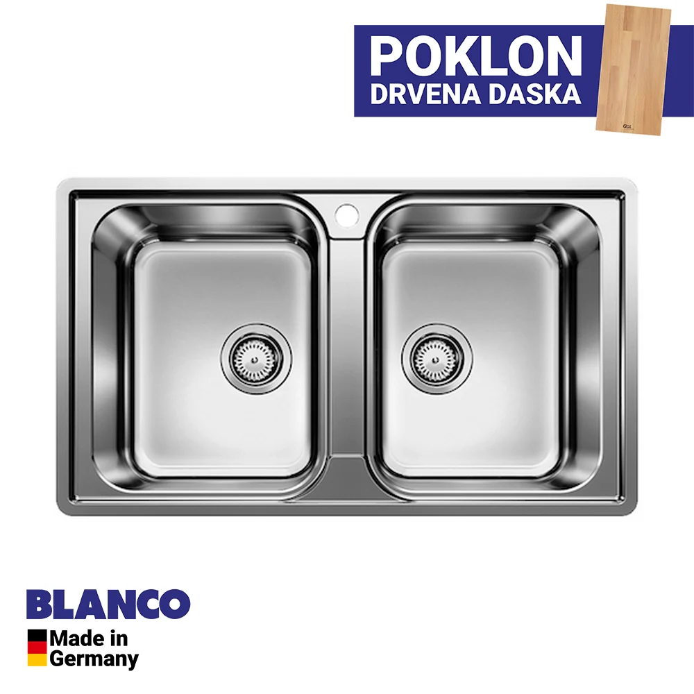 Inox sudopera Blanco LEMIS 8-IF + drvena daska - 860x500x205