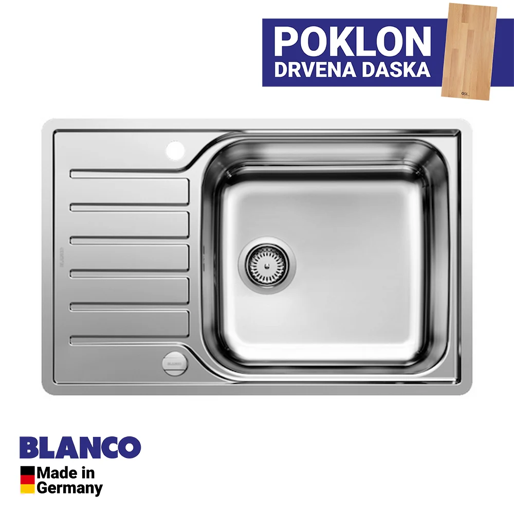 Inox sudopera Blanco LANTOS XL 6 S-IF COMPACT sa podizačem čepa + drvena daska - 780x500x165