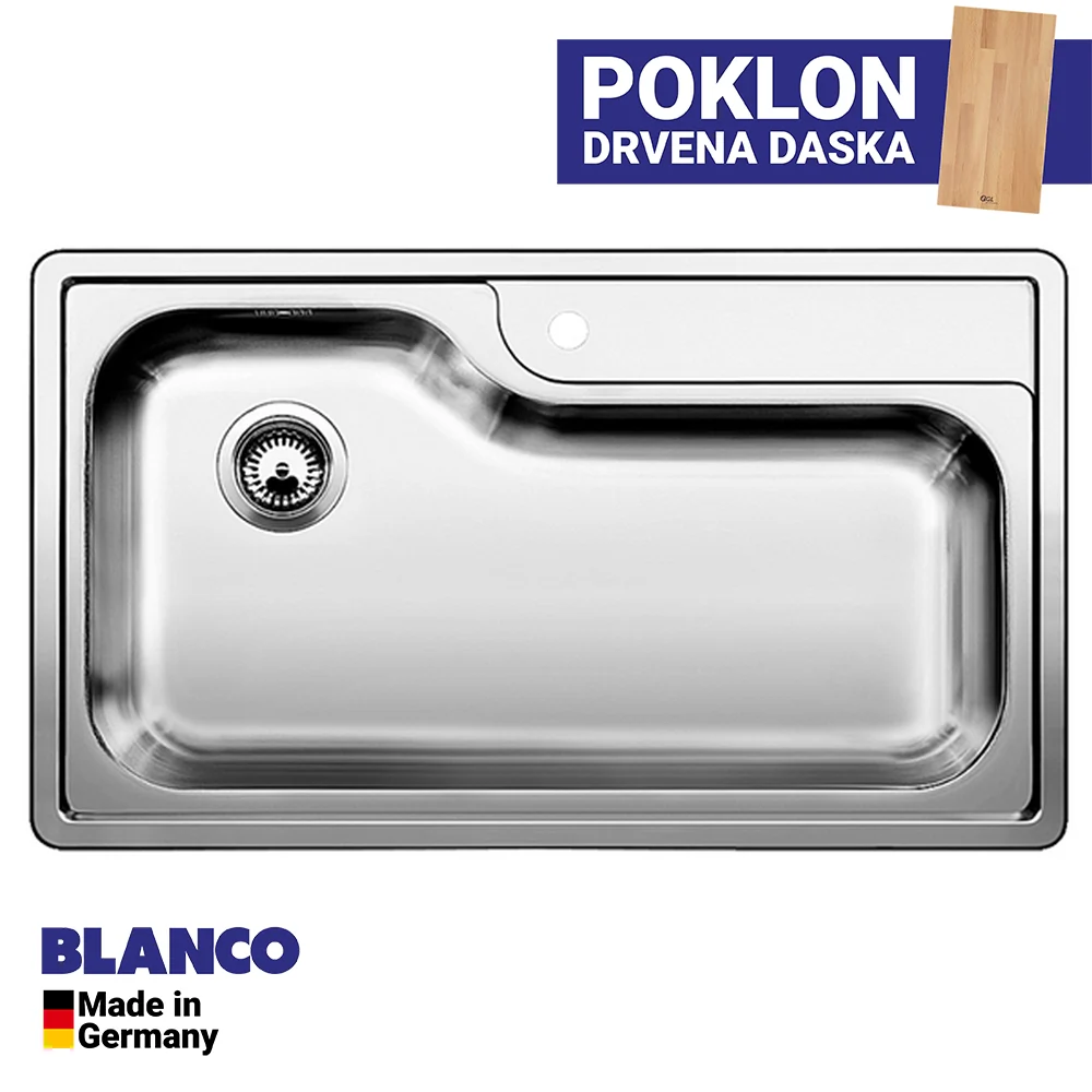 Inox sudopera Blanco PLENTA 9 + drvena daska - 860x500x210
