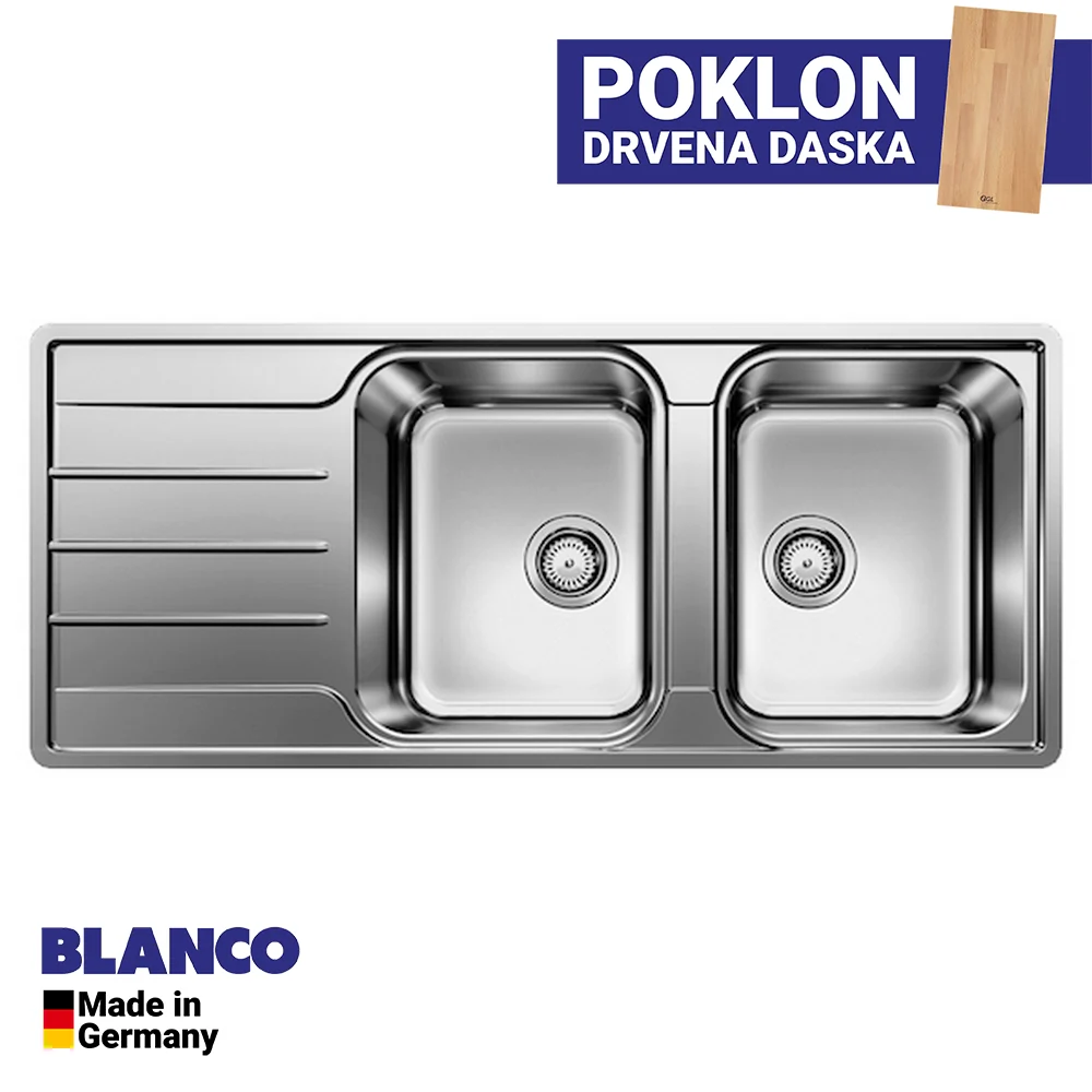 Inox sudopera Blanco LEMIS 8 S-IF + drvena daska - 1160x500x205